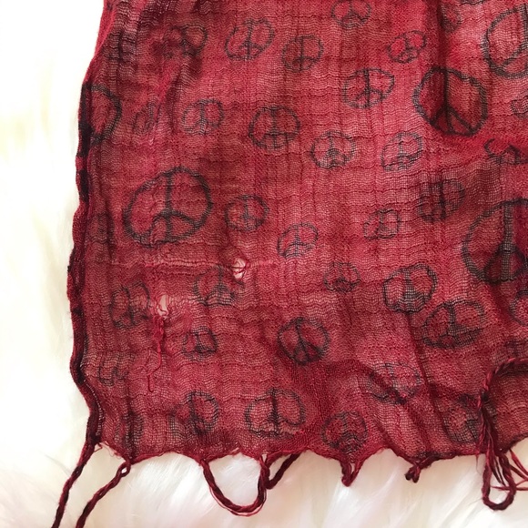 Accessories | 3x25 Large Peace Sign Scarf In Burgundy 22w X 63l | Poshmark